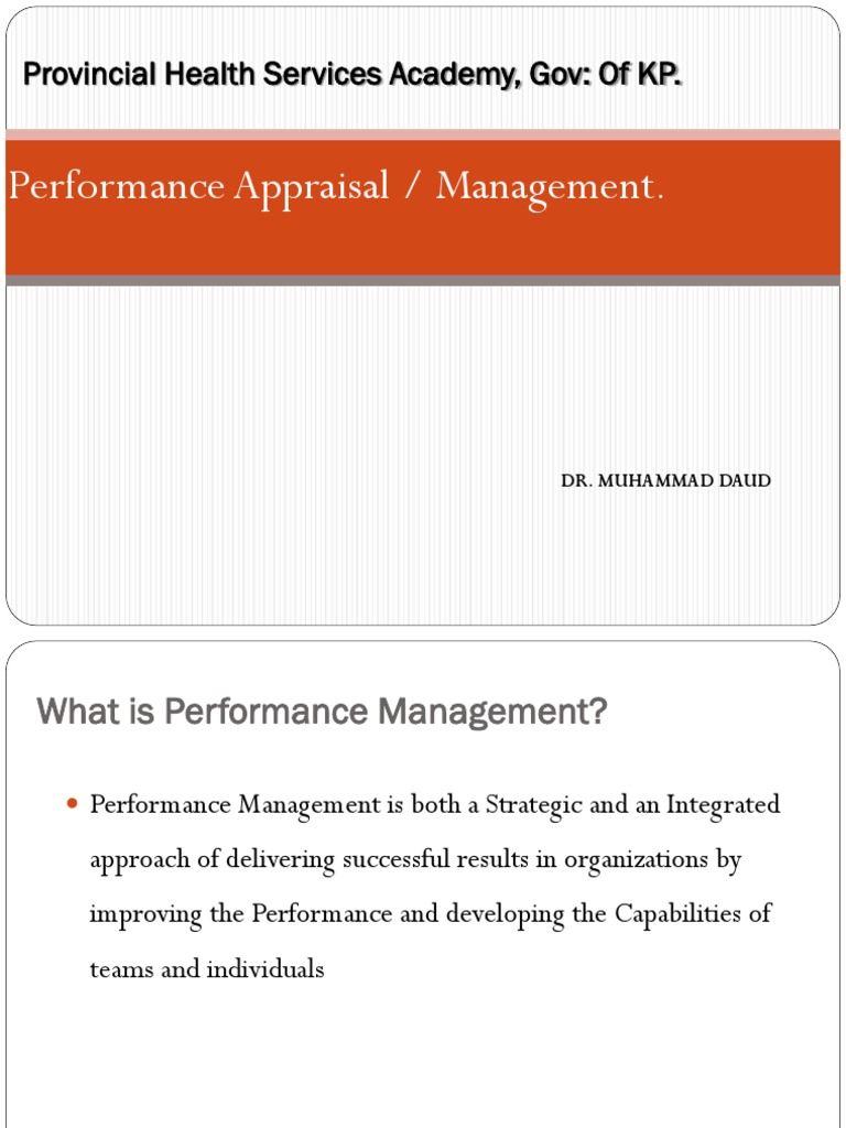 Performance Appraisal / Management.: Provincial Health Services Academy ...