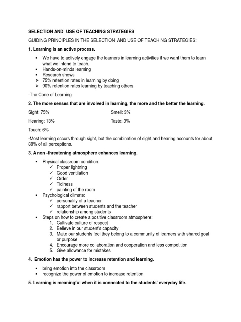 Selection and Use of Teaching Strategies | PDF | Teaching Method | Learning