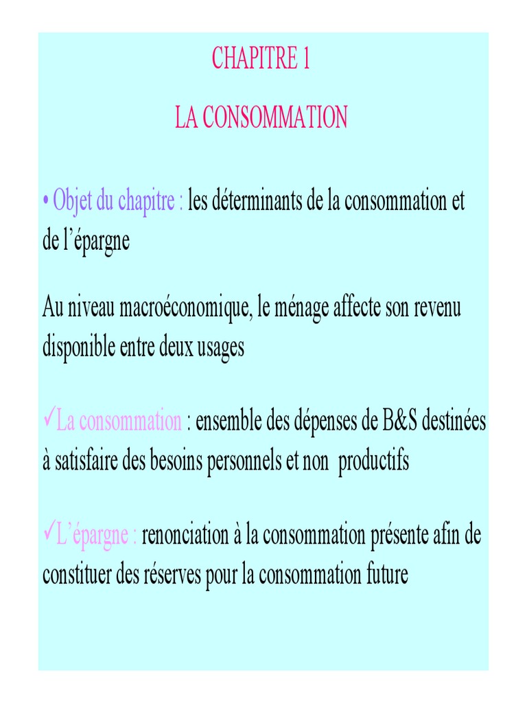 Déterminants de la consommation et épargne | PDF | Consommation ...