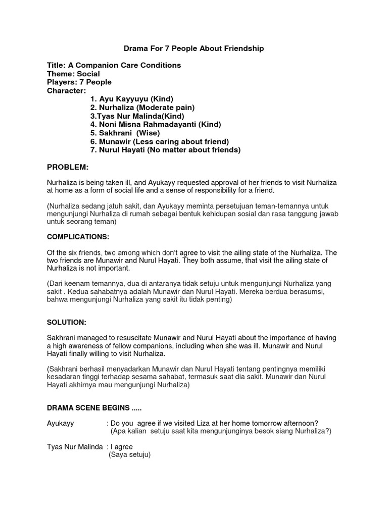 Drama Script for 7 People About Friendship