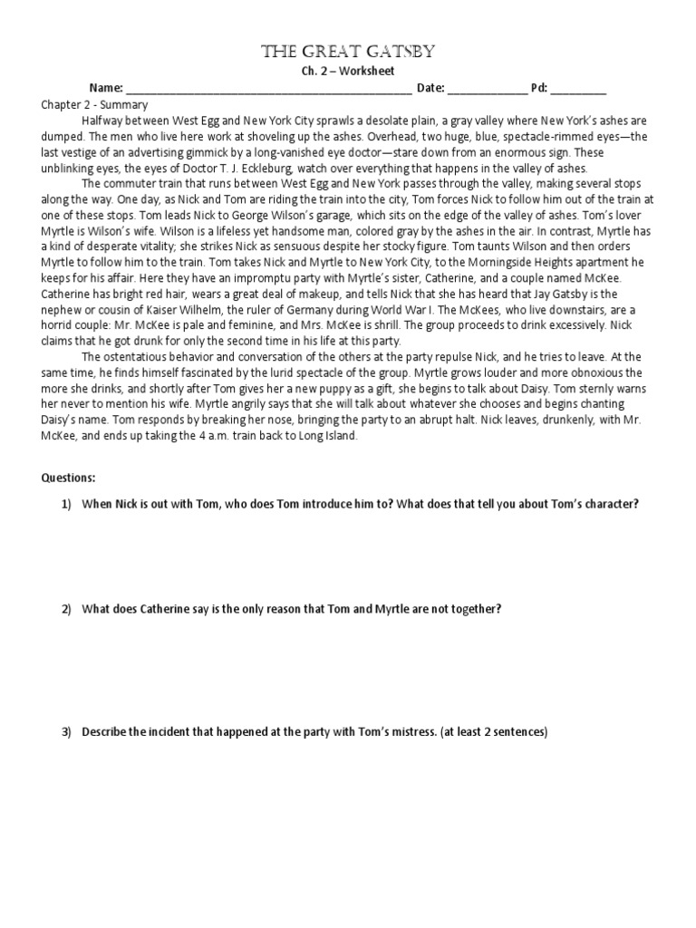 Gatsby Chapter 2 | PDF