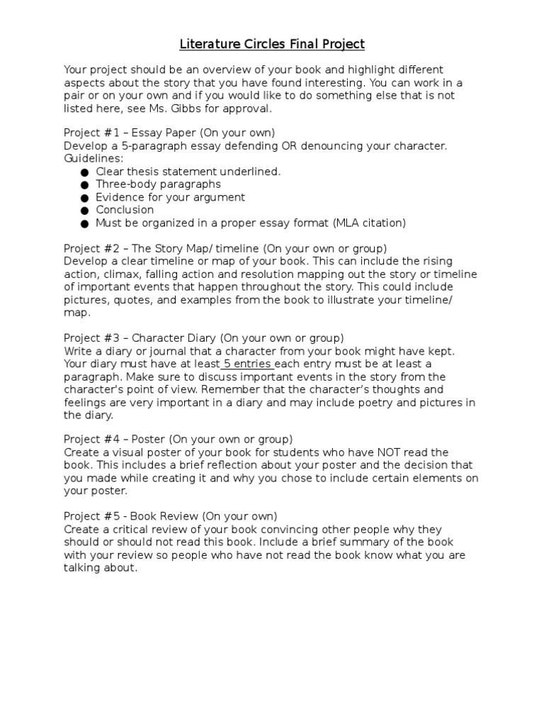 Literature Circles Final Project | PDF | Essays | Books