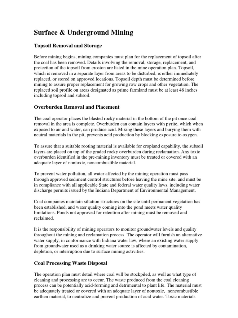 Surface & Underground Mining | PDF | Coal Mining | Mining