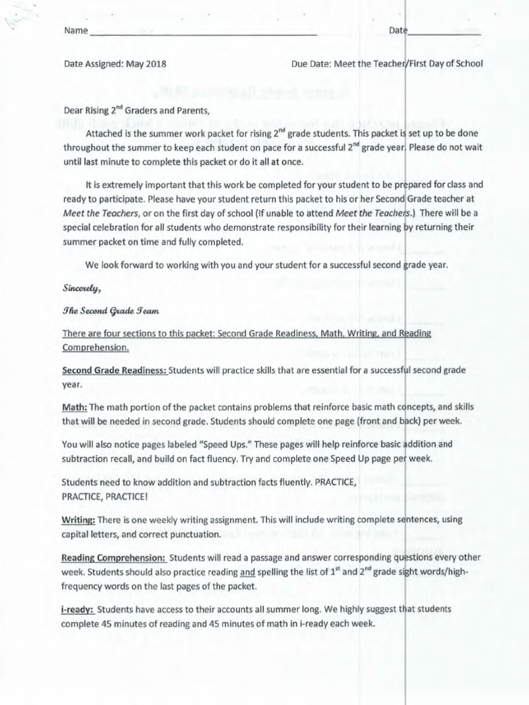 2nd Grade Summer Packet | PDF