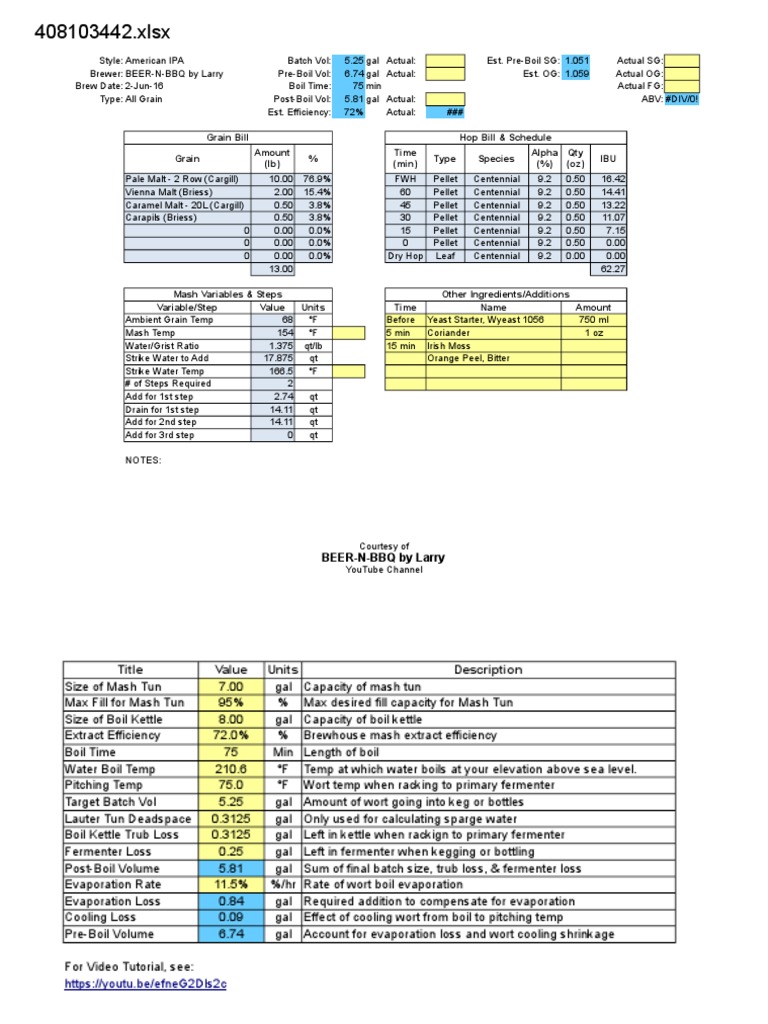 408103442.xlsx: Grain Bill Hop Bill & Schedule Grain % Type Species IBU ...