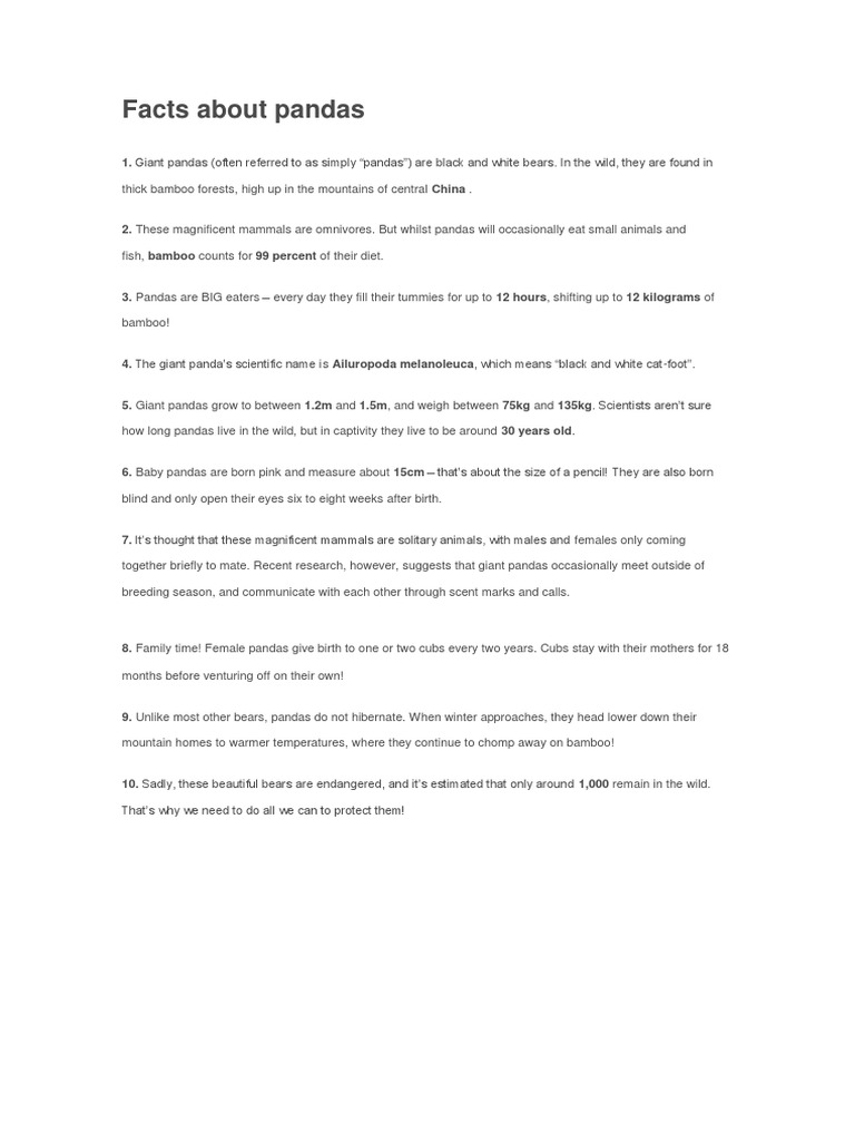 Essential Facts About Giant Pandas | PDF | Wellness