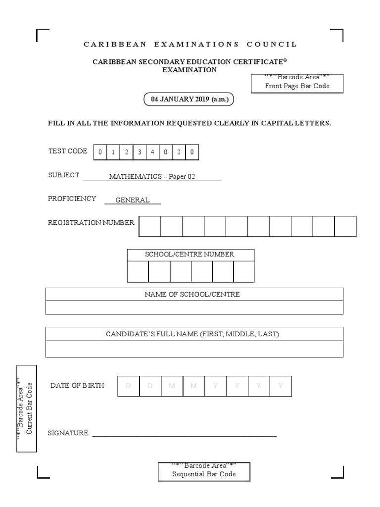CSEC Mathematics January 2019 P2 PDF | PDF | Sine | Trigonometric Functions