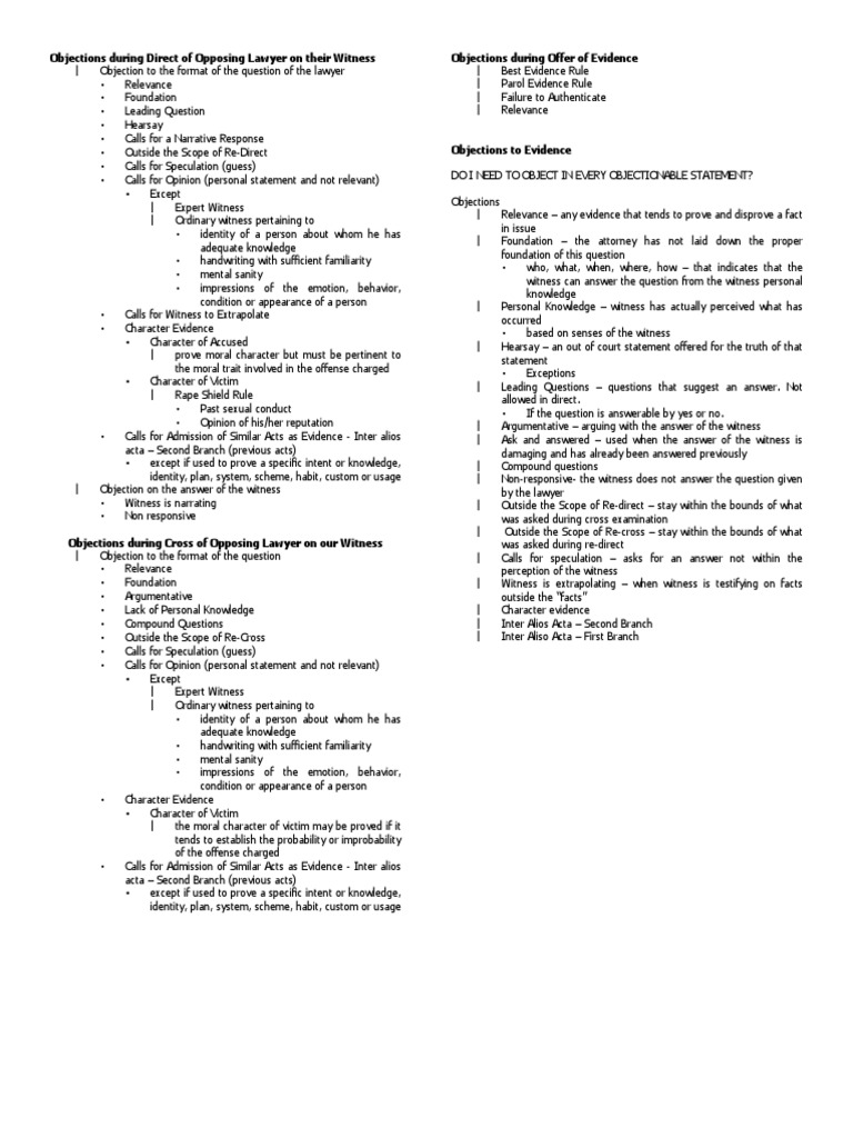 Objections During Direct of Opposing Lawyer On Their Witness Objections ...
