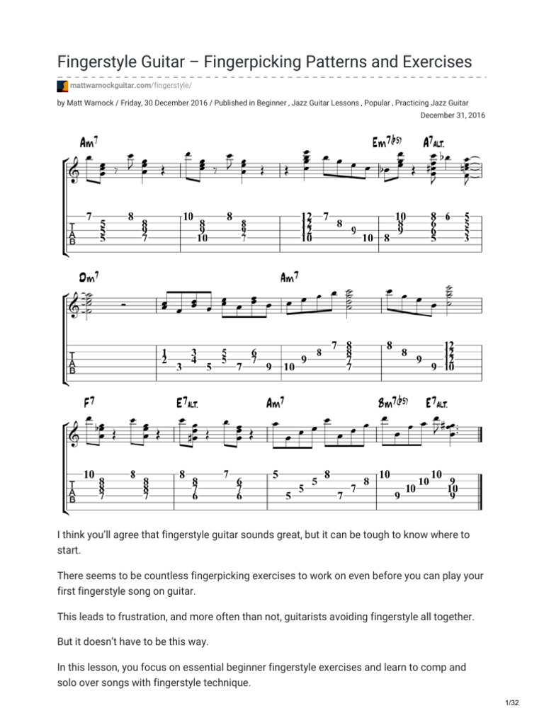 Fingerstyle Guitar Fingerpicking Patterns and Exercises | PDF | Bass Guitar | Chordophones