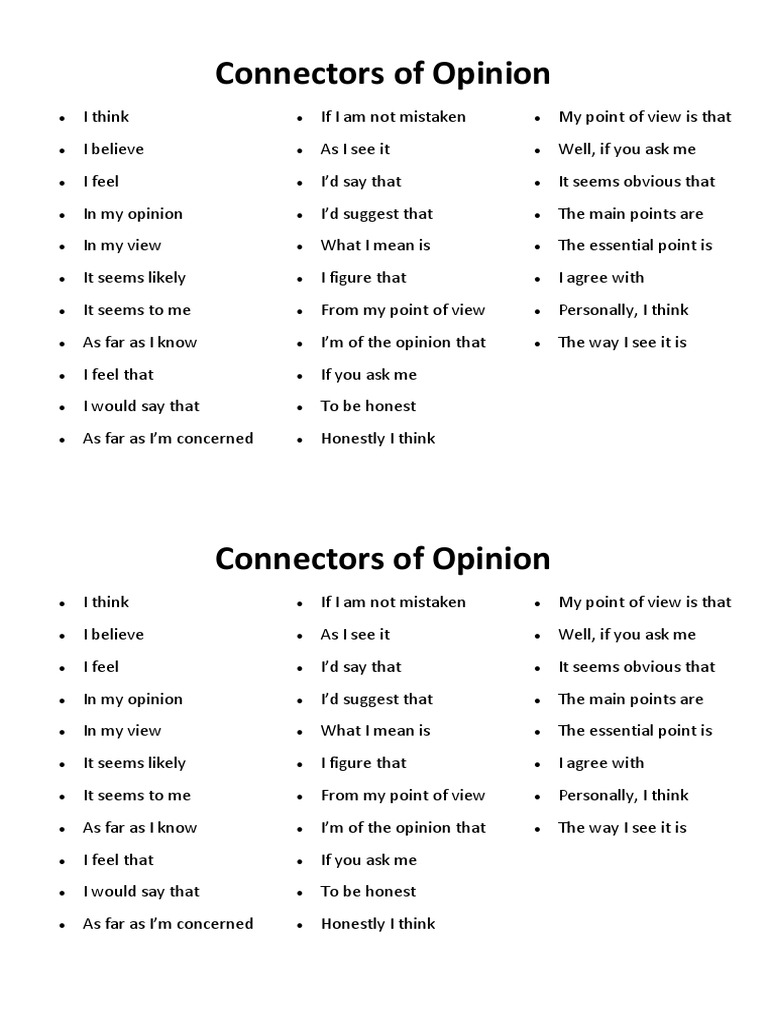 Opinion Connectors in English | PDF | Lifestyle