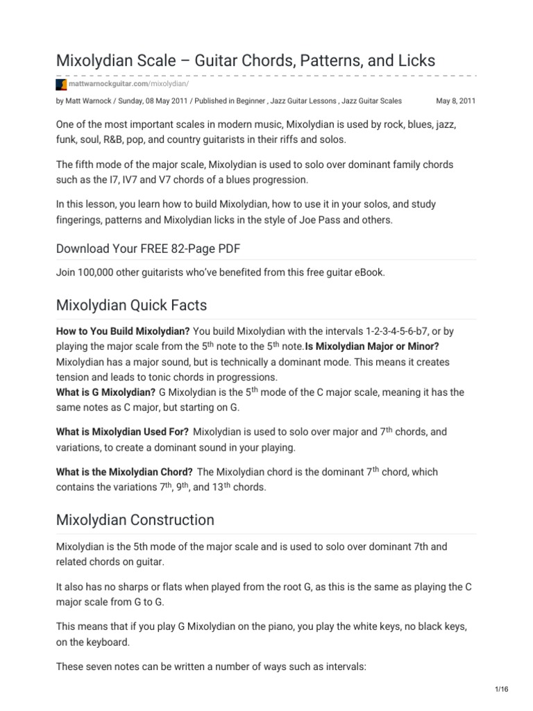 Mixolydian Scale Guitar Chords Patterns and Licks | PDF | Chord (Music ...