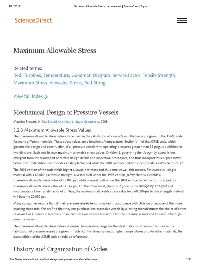 Maximum Allowable Stress - An Overview - ScienceDirect Topics | PDF ...