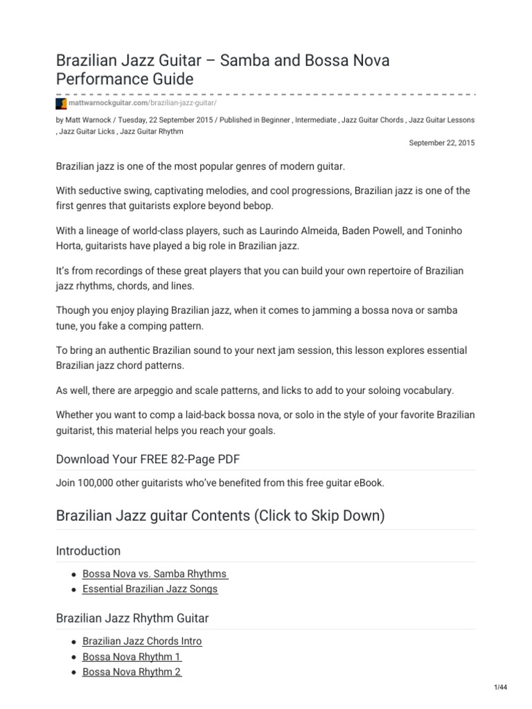 Brazilian Jazz Guitar - Samba and Bossa Nova Performance Guide | PDF ...