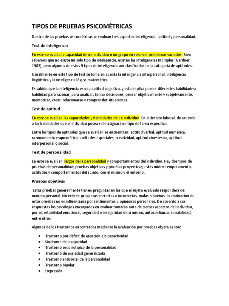 Tipos de Pruebas Psicométricas | PDF