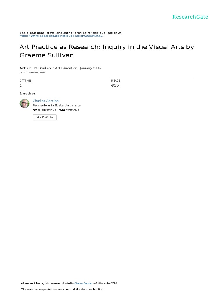 Art Practice As Research: Inquiry in The Visual Arts by Graeme Sullivan ...