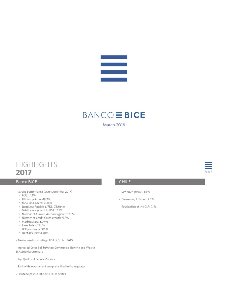 Banco BICE 2017 Financial Overview | PDF | Bond Credit Rating | Banks