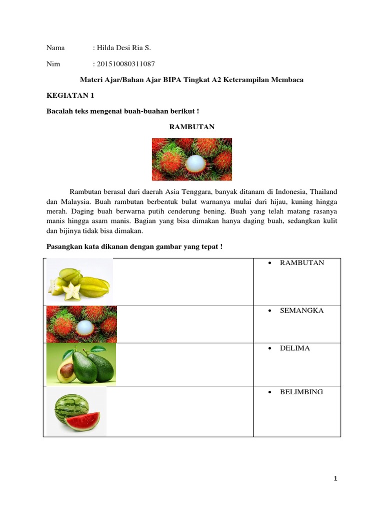 Materi Bipa A2 Membaca | PDF