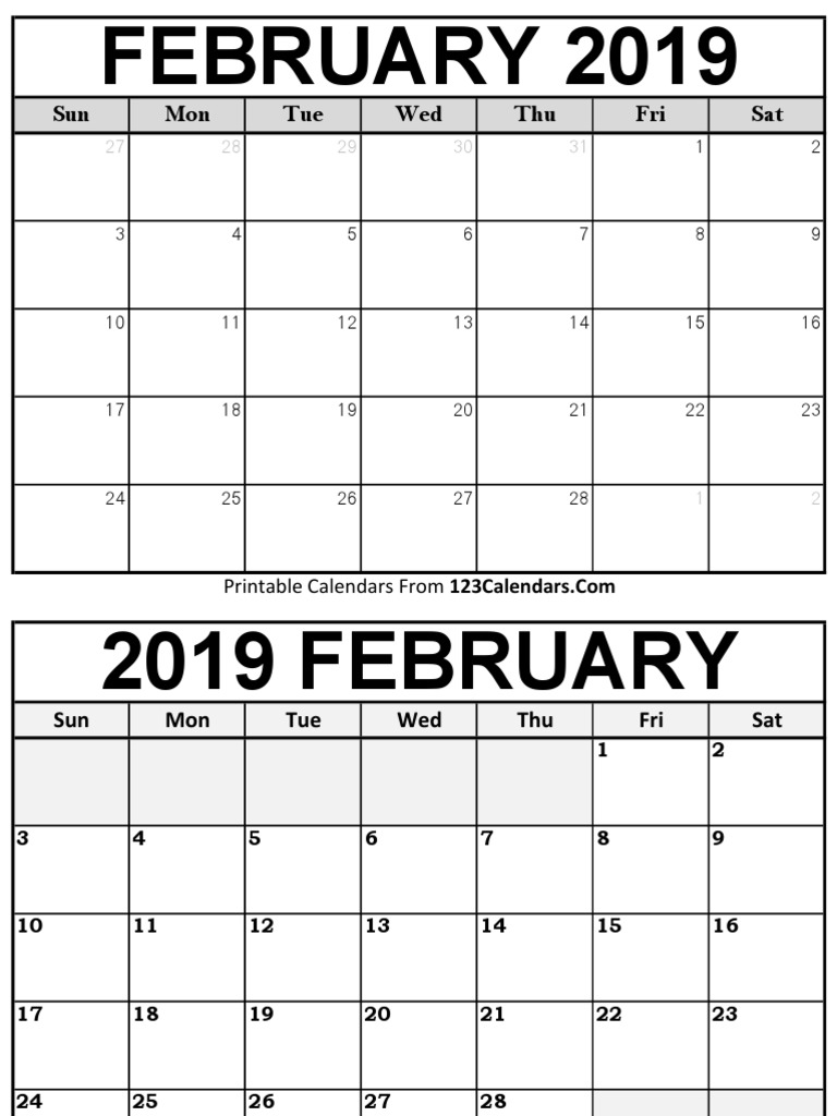 February 2019 Calendar | PDF