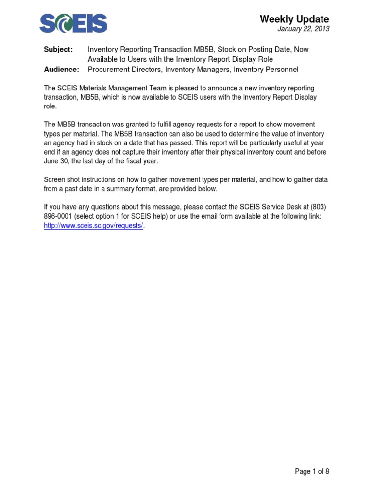 MB5B Inventory Reporting in SCEIS | PDF | Inventory | Information ...