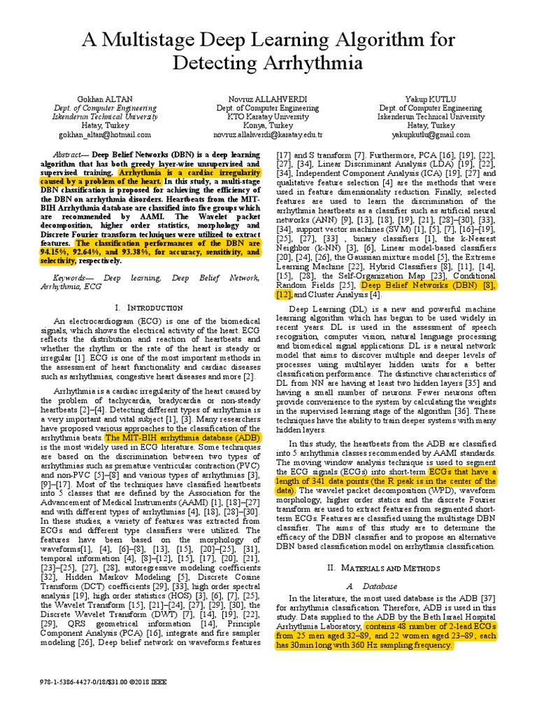 A Multistage Deep Learning Algorithm For Detecting Arrhythmia | PDF | Electrocardiography ...