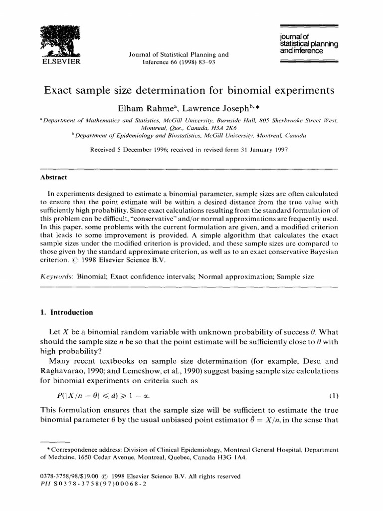 Exact Sample Size Determination For Binomial Experiments | PDF | Sample ...