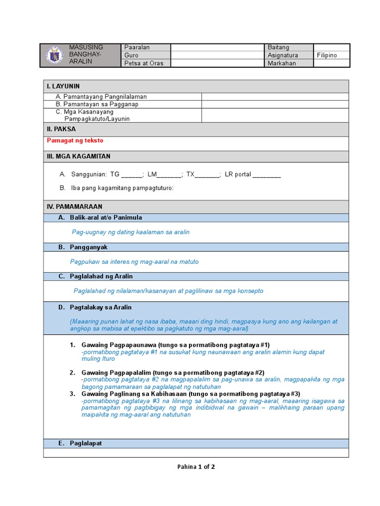 Filipino DLP Template 1 | PDF