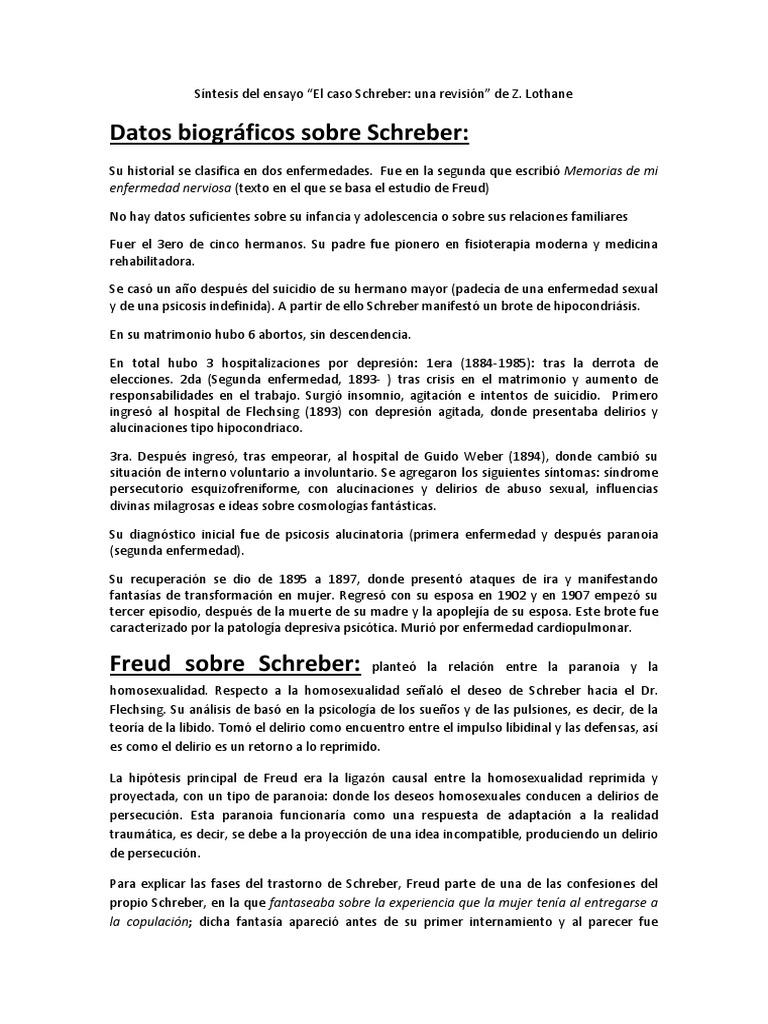 Caso Schreber, Síntesis | PDF | Libido | Sigmund Freud