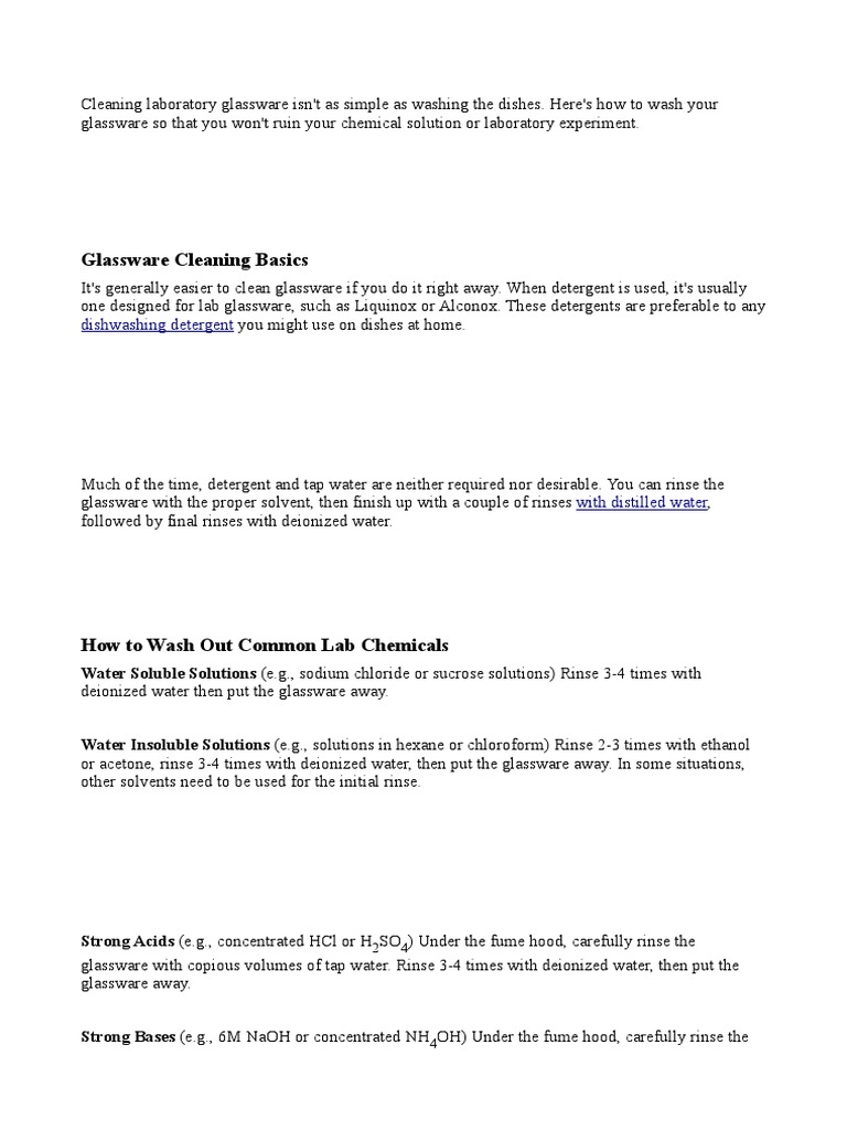 How To Properly Clean Laboratory Glassware | PDF | Solvent | Solution