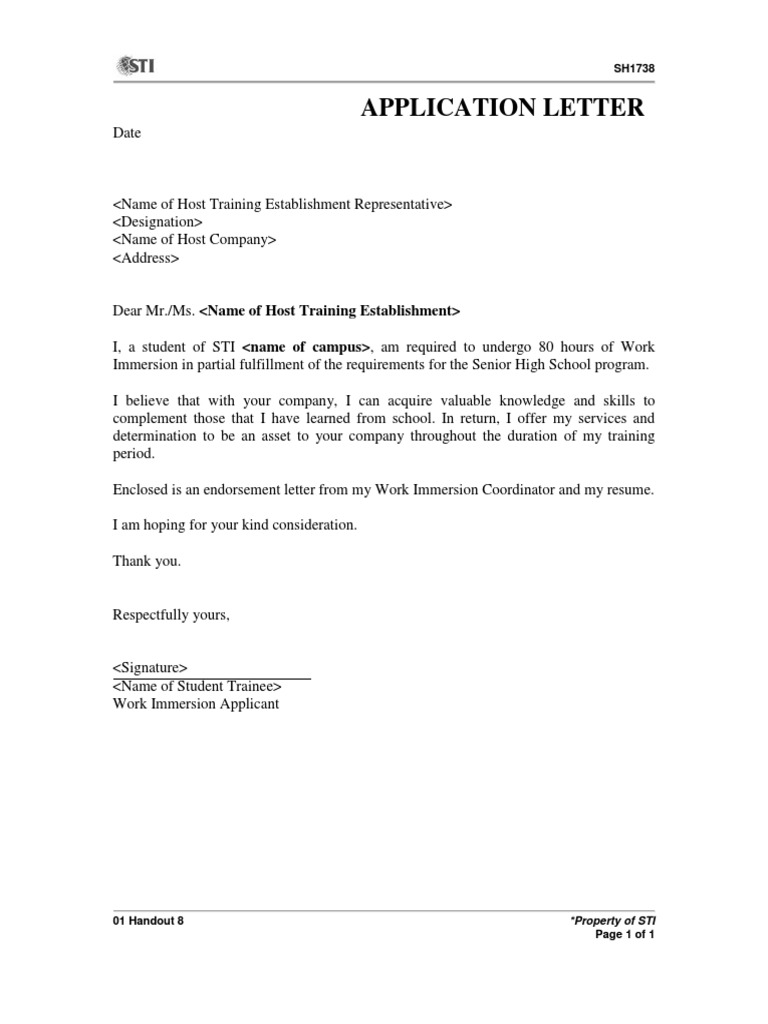 Application Letter: Property of STI | PDF