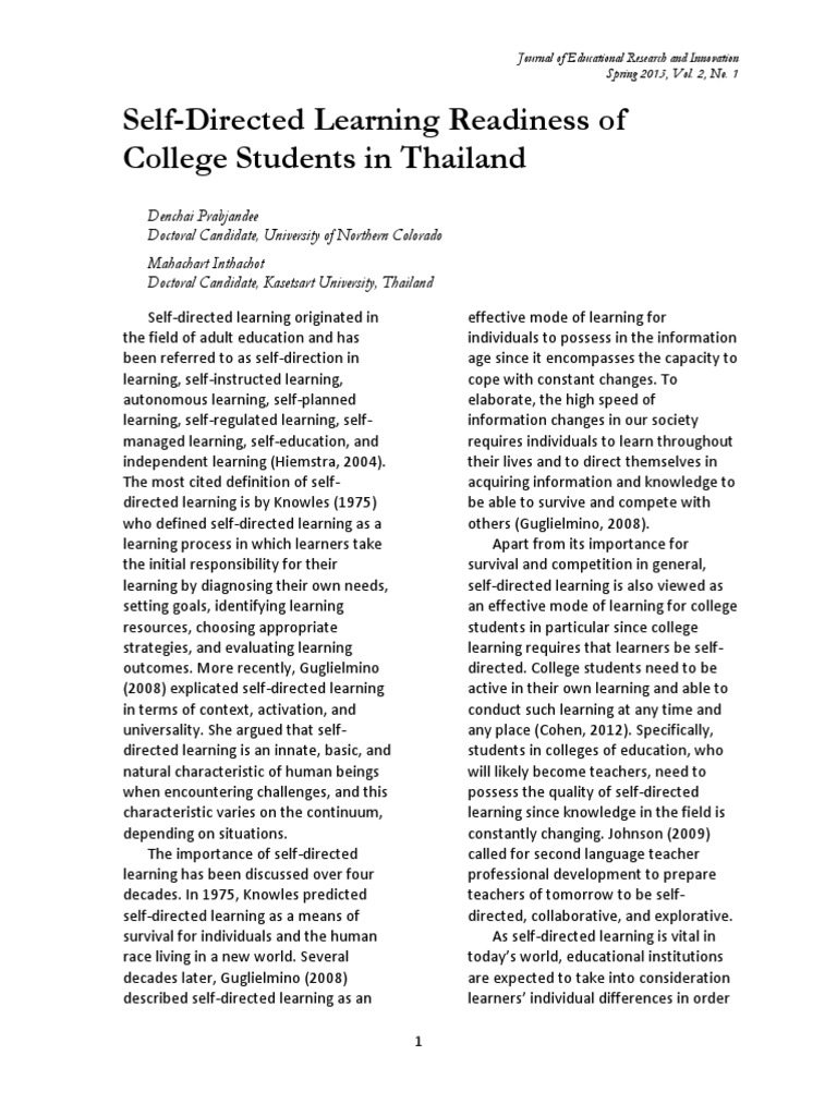 Self-Directed Learning Readiness of College Students in Thailand | PDF ...