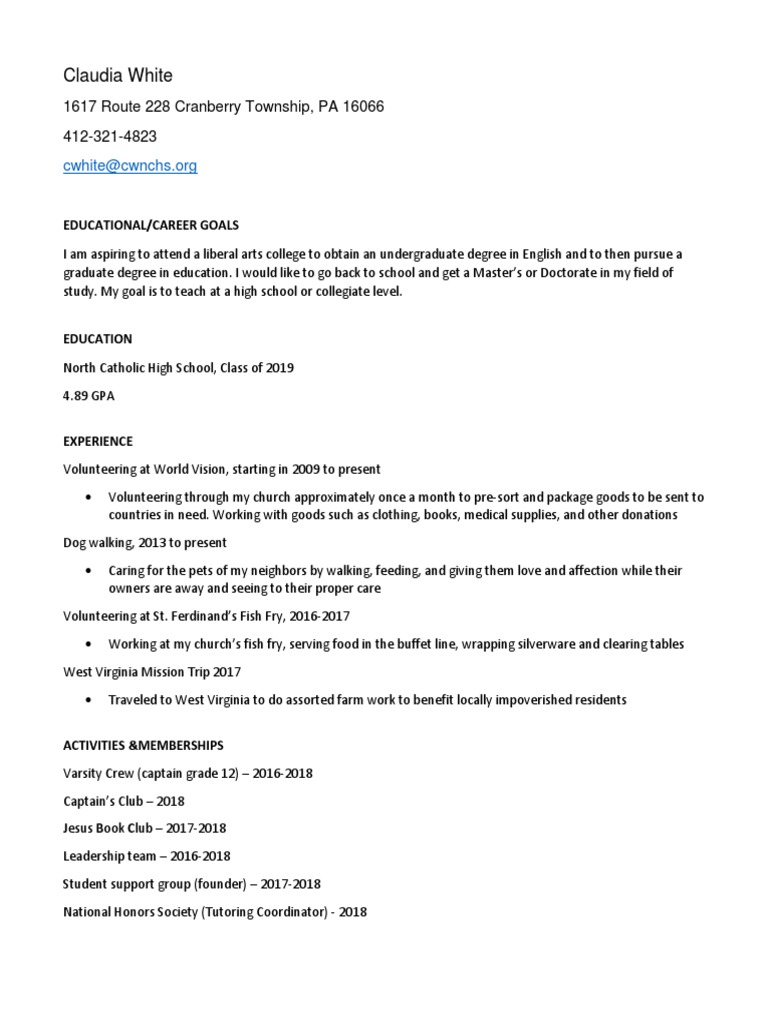 Claudia White Resume | PDF