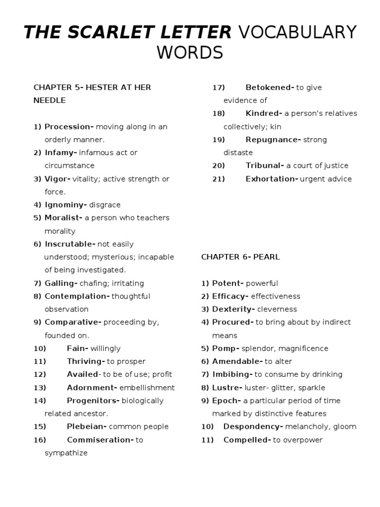 The Scarlet Letter Worksheets