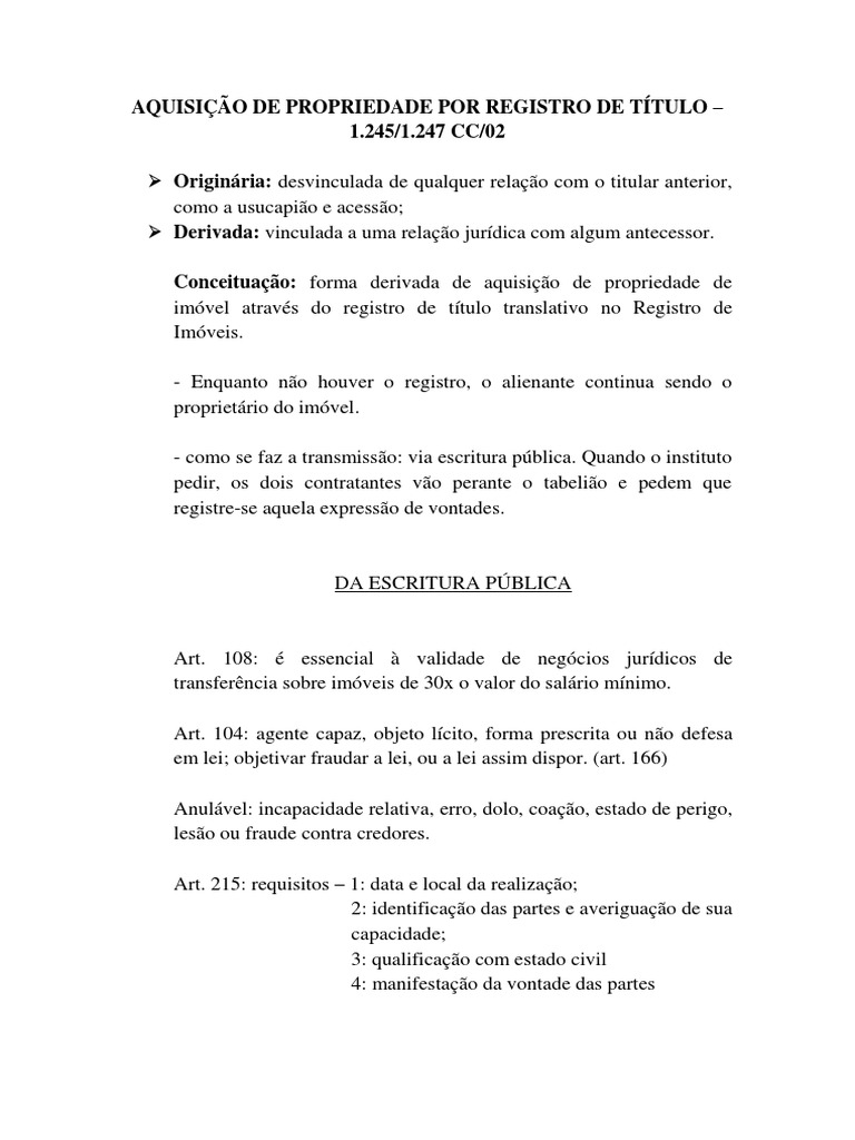Aquisição de Propriedade Por Registro de Título | PDF | Conceitos ...