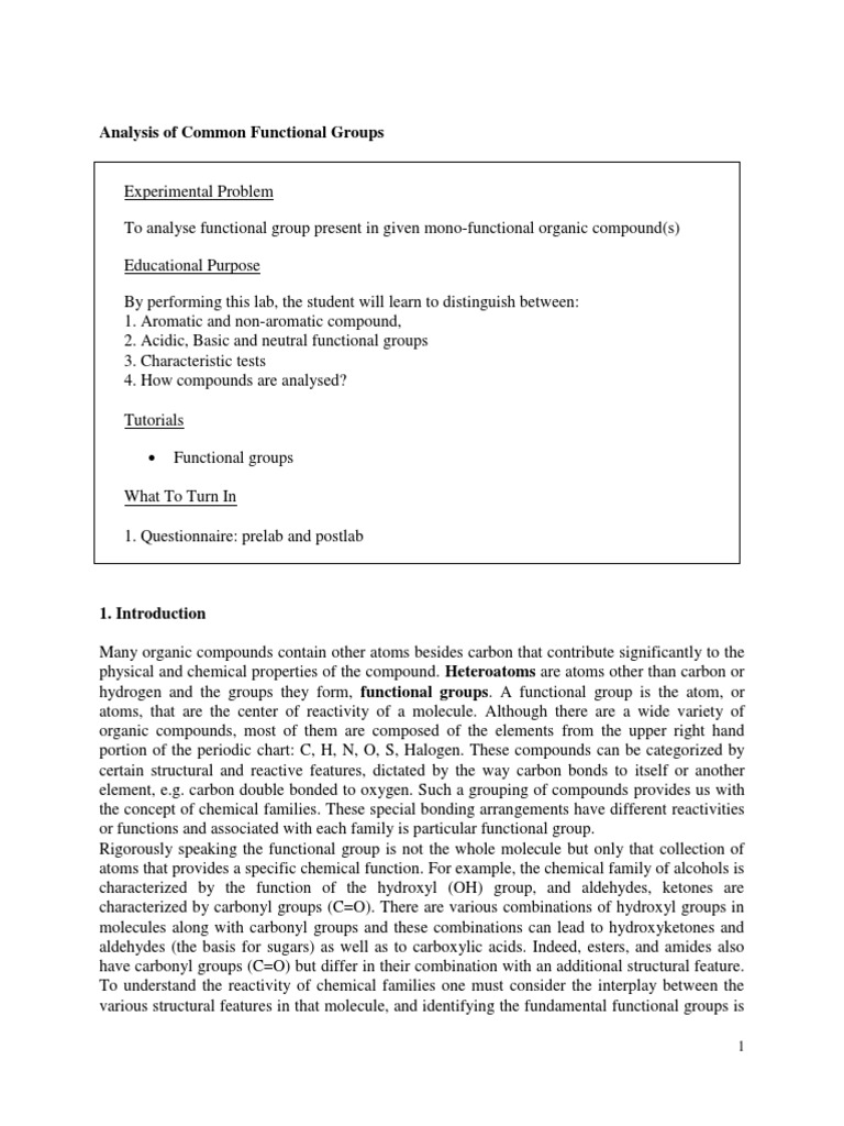 Functional Group Analysis in Organic Compounds | PDF | Amine ...