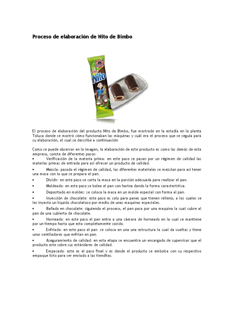 Proceso de Elaboración del Nito Bimbo | PDF | Panes | Pasta