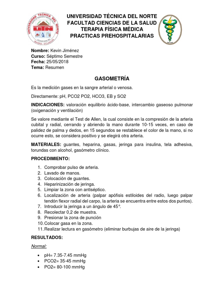 Análisis de la gasometría arterial: procedimiento, resultados e ...