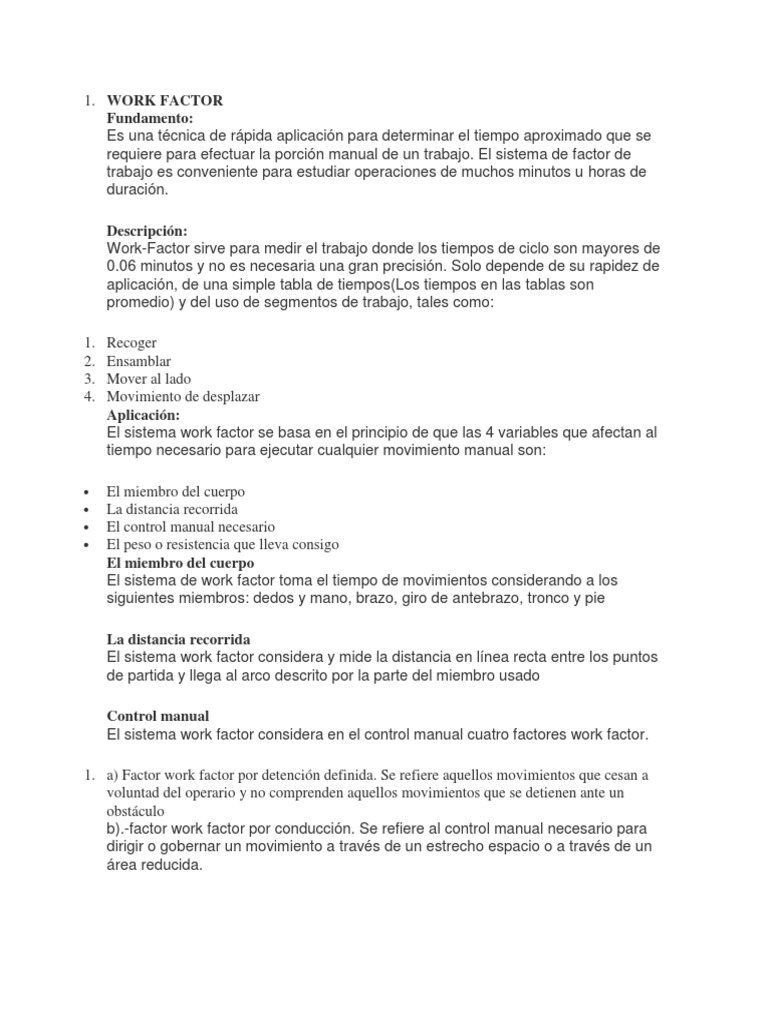 Work Factor | PDF | Hoja de cálculo | Herramientas