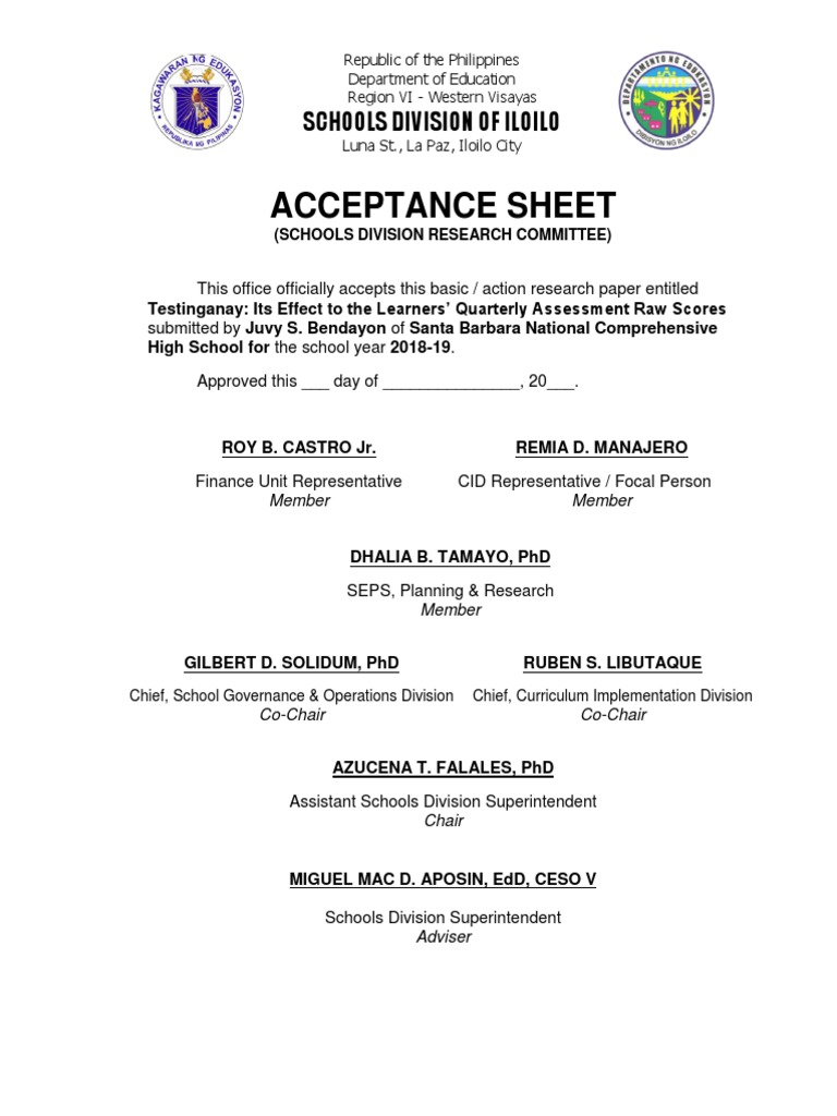 Editable Acceptance Sheet | PDF