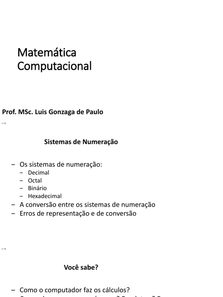 Aula 1 - Matemática Computacional | PDF | Aritmética | Notação matemática
