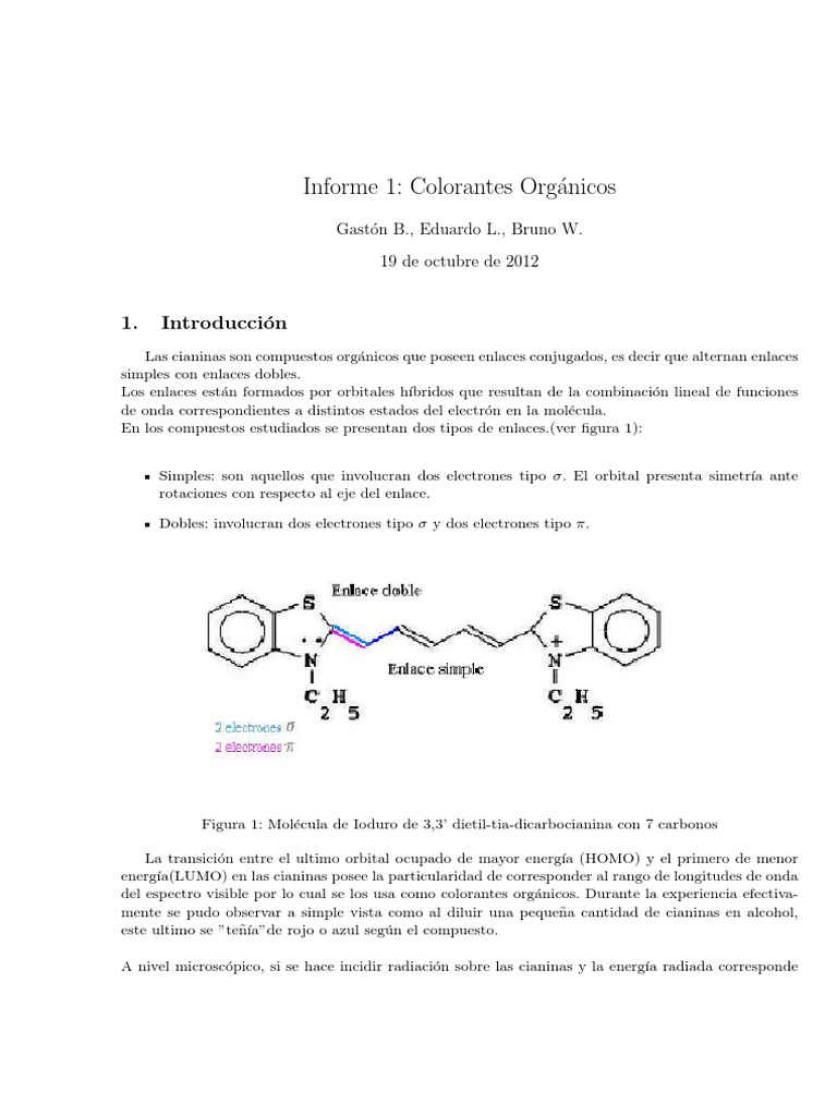 Estudio de Cianinas como Colorantes Orgánicos | PDF | Enlace químico ...