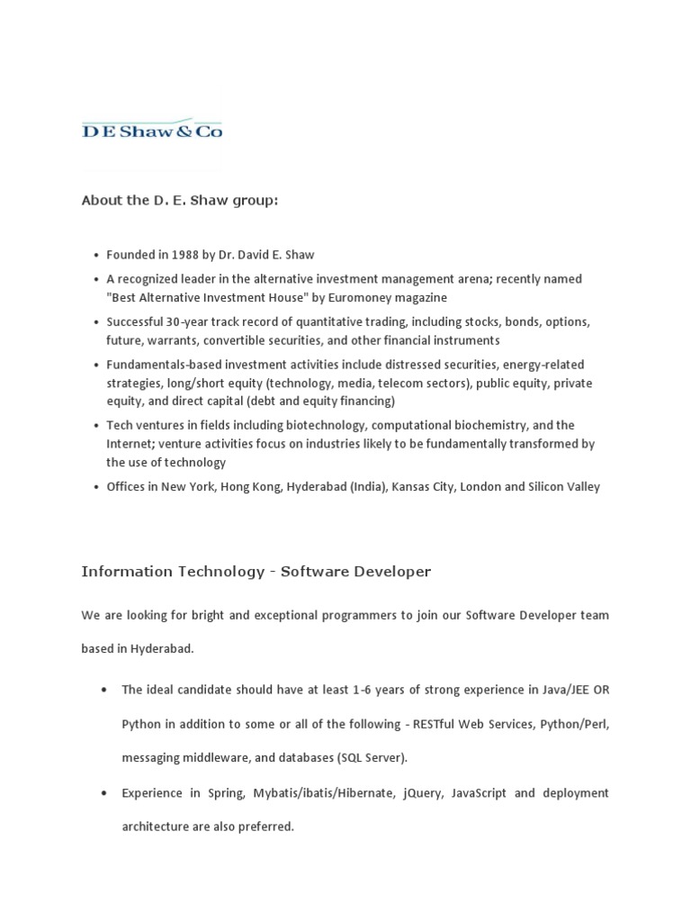 D E Shaw-Technology | PDF