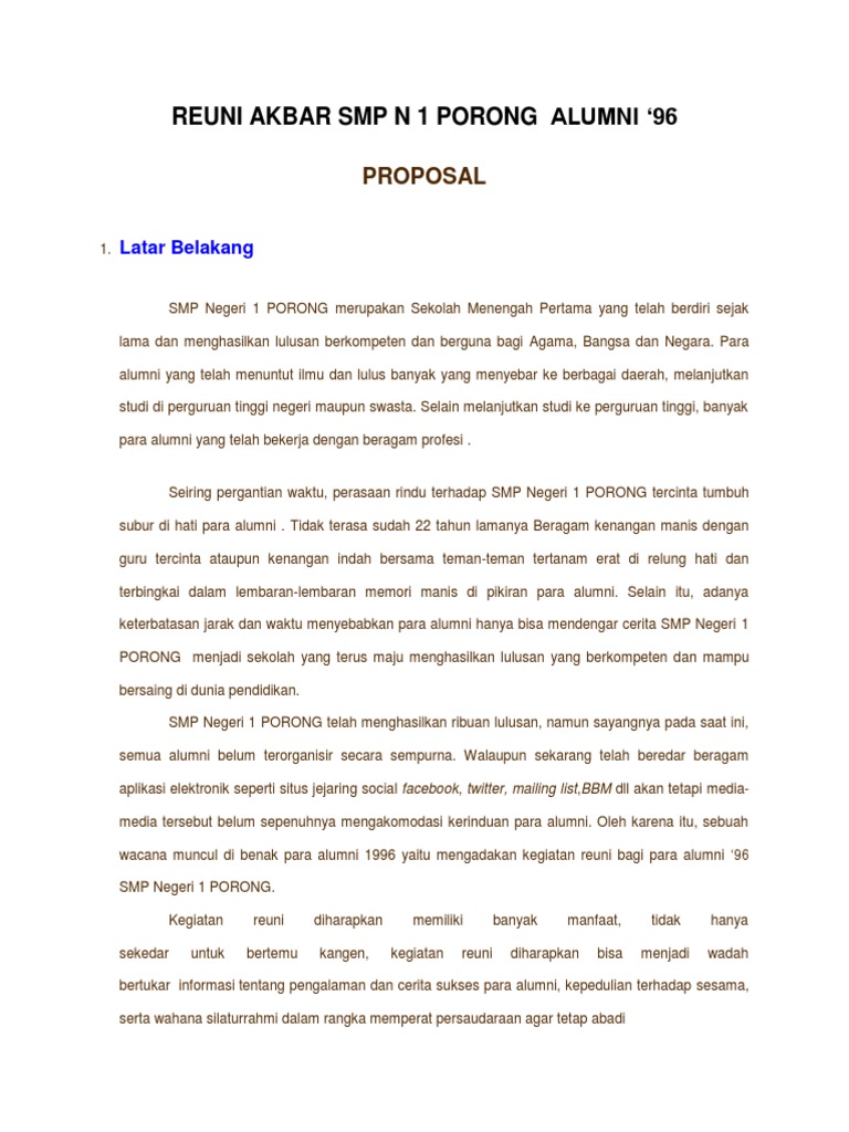 Proposal Reuni Akbar Alumni SMPN 1 Porong | PDF