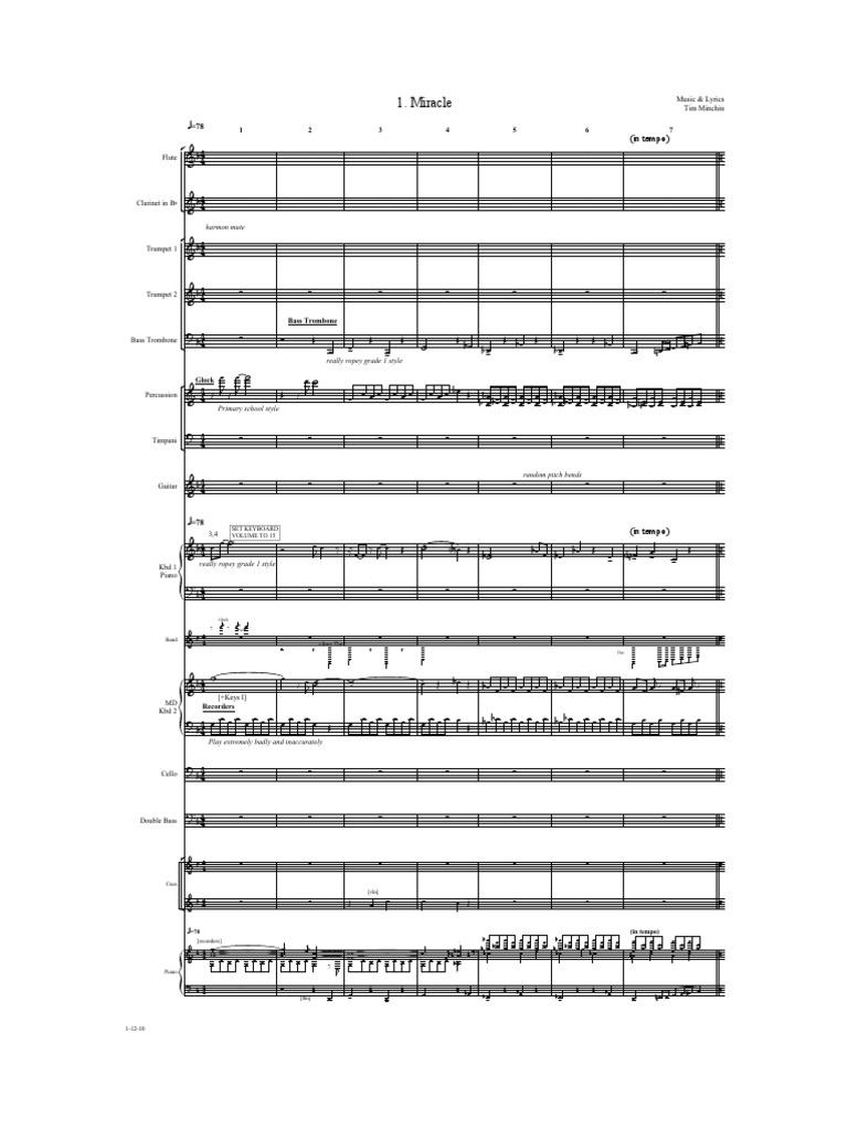 Miracle: Music & Lyrics Tim Minchin | PDF | Saxophone | Double Bass