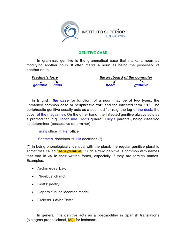 Genitive Case Main Concepts and Semantic Uses | PDF | Adjective | Noun