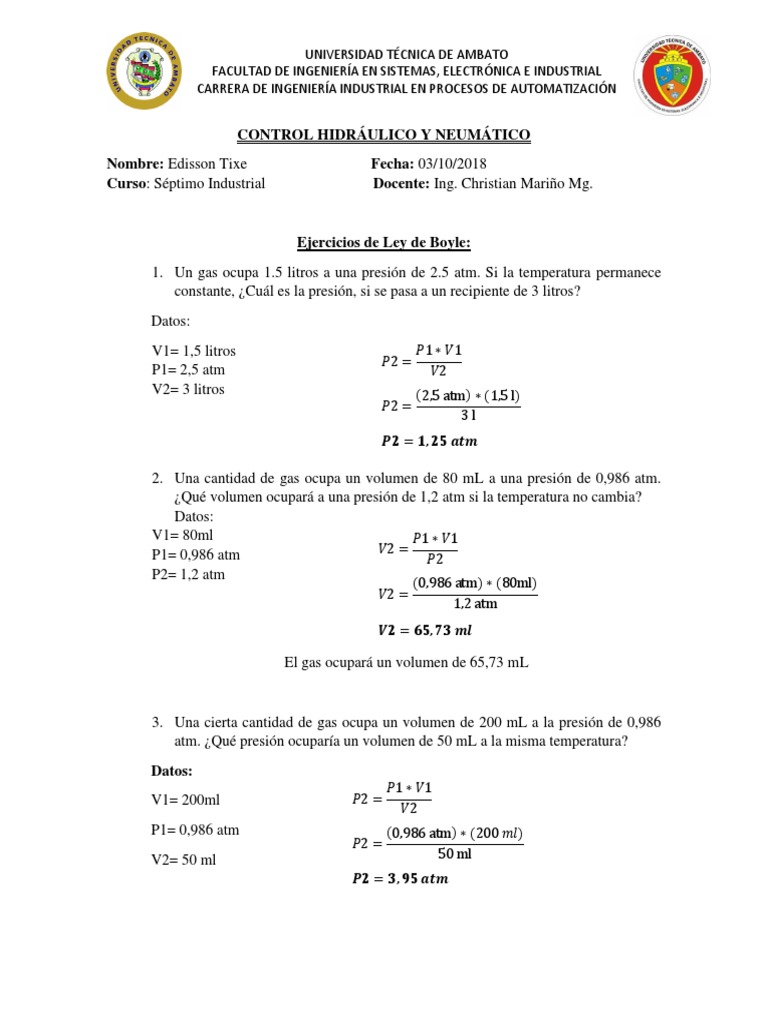 Leyes de Los Gases (Ejercicios) | Gases | Naturaleza