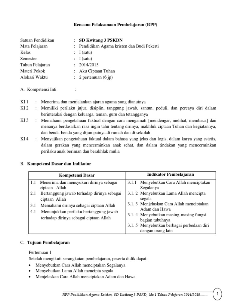 RPP PAK KELAS 1 | PDF