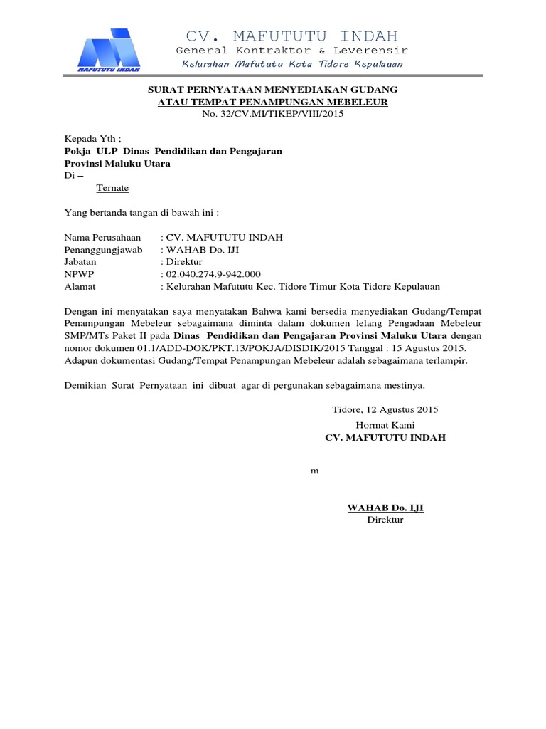 Kop CV Mafututu Indah | PDF