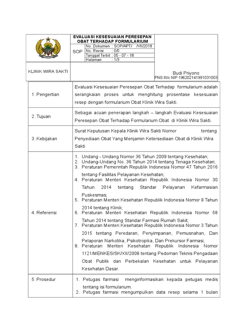 Sop Evaluasi Kesesuaian Peresepan Obat Sesuai Formularium Pdf