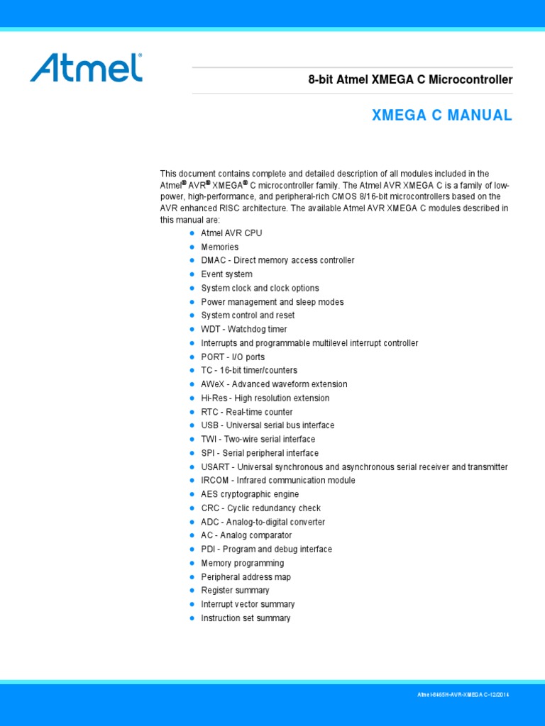 Atmel 8465 8 and 16 Bit AVR Microcontrollers XMEGA C - Manual PDF | PDF | Microcontroller ...