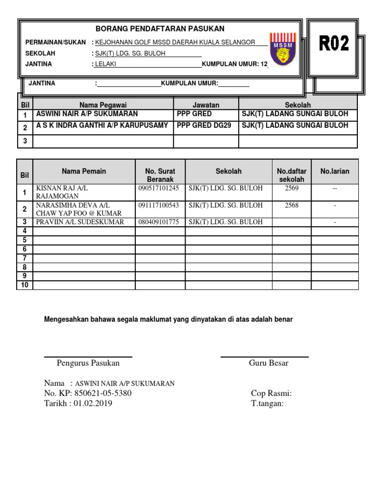 Borang Ro2 Lelaki | PDF